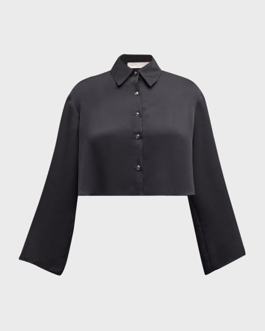 Ramy Brook Skyla Satin Button-Front Crop Top | Neiman Marcus