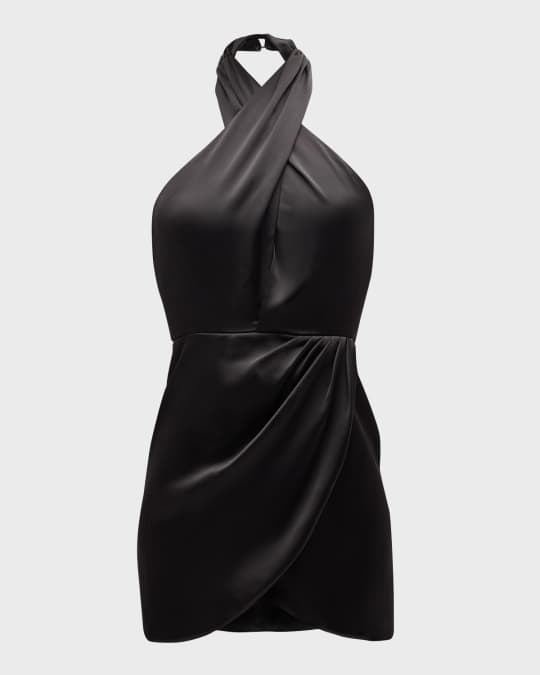 Ramy Brook Jona Pleated Crossover Halter Mini Dress | Neiman Marcus