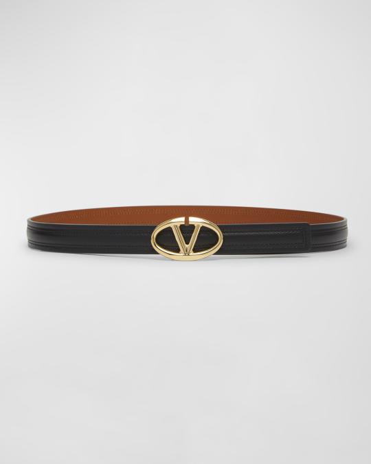 Valentino Garavani VLogo Moon Leather Belt, 20mm | Neiman Marcus