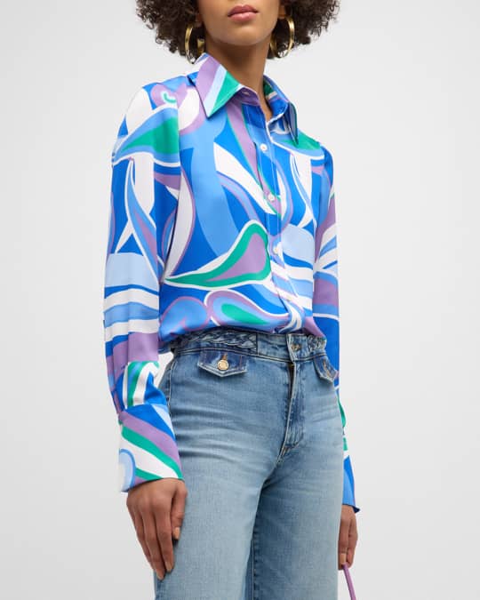 Ramy Brook Retro-Printed Victoria Button-Front Blouse | Neiman Marcus