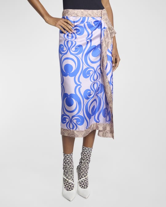 Dries Van Noten Sole Bis Silk Wrap Midi Skirt | Neiman Marcus