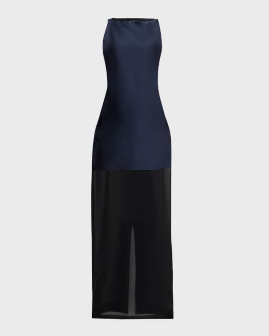 Jacquemus Banista High-Neck Sleeveless Sheer-Hem Satin Maxi Dress ...
