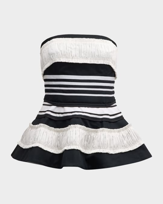 CHRISTOPHER JOHN ROGERS Crushed Ruffle Strapless Peplum Top | Neiman Marcus