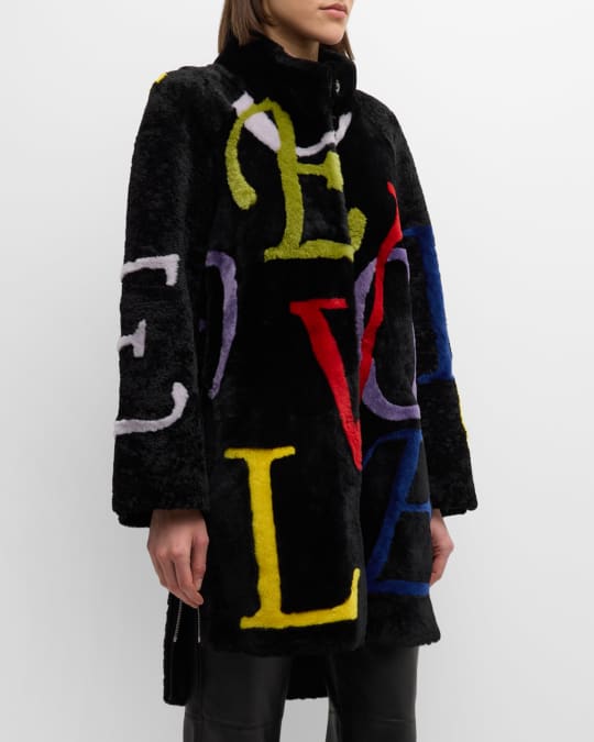 Gorski Love Intarsia Shearling Lamb Zipper-Side Stroller Coat | Neiman Marcus