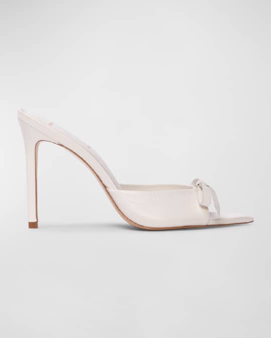Black Suede Studio Brea Calfskin Bow Stiletto Mules | Neiman Marcus