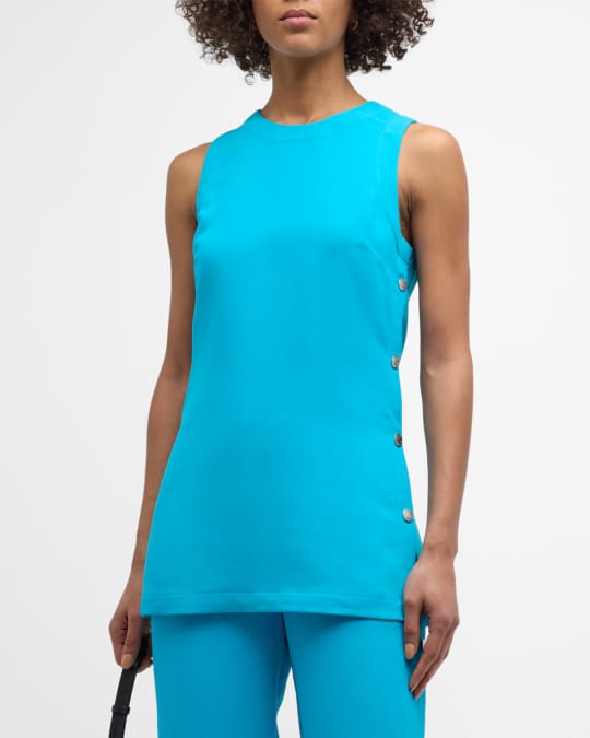 SIMONMILLER Zweeny Sleeveless Crepe Snap Tunic Top | Neiman Marcus