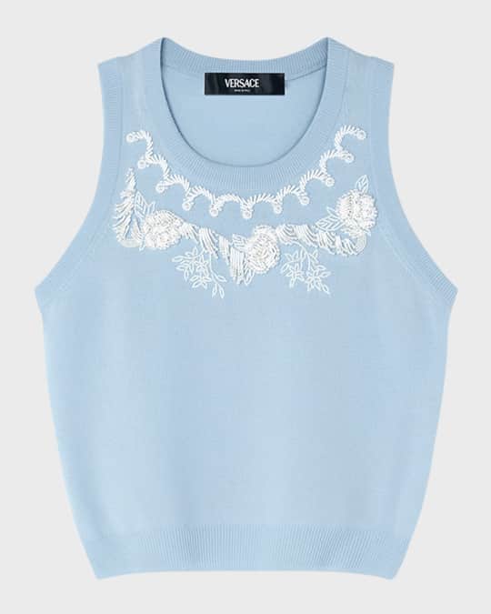 Versace Floral Bead Embroidered Knit Tank Top | Neiman Marcus