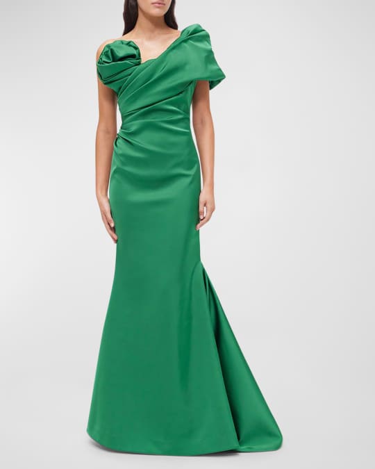 Rachel Gilbert Edan Off-Shoulder Ruched Trumpet Gown | Neiman Marcus