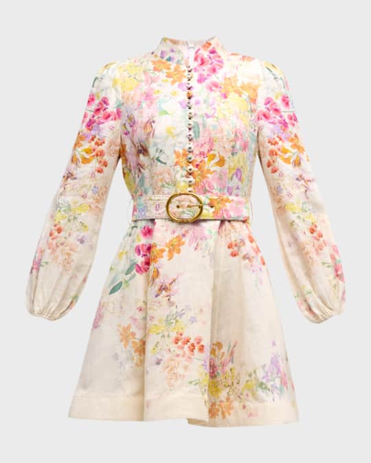 Zimmermann Natura Floral Buttoned Mini Dress | Neiman Marcus