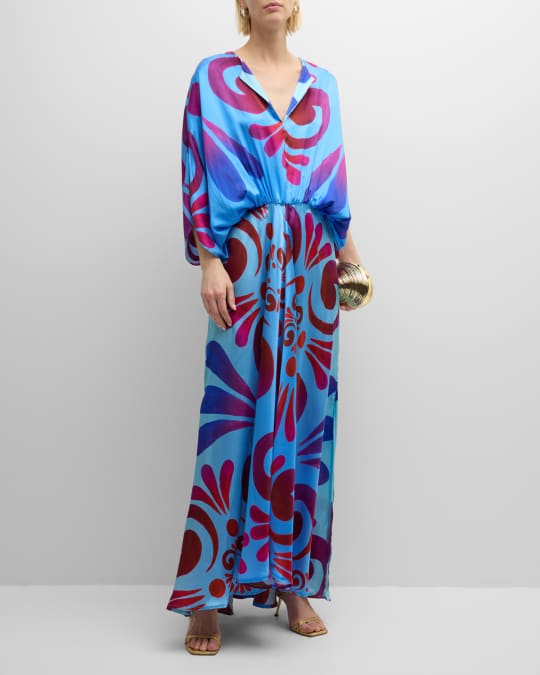 THEMIS Z Kallos Abstract-Print Blouson Maxi Dress | Neiman Marcus