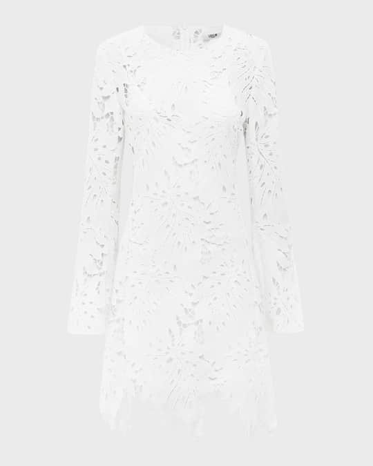 LEO LIN Selena Crochet Bell-Sleeve Mini Dress | Neiman Marcus