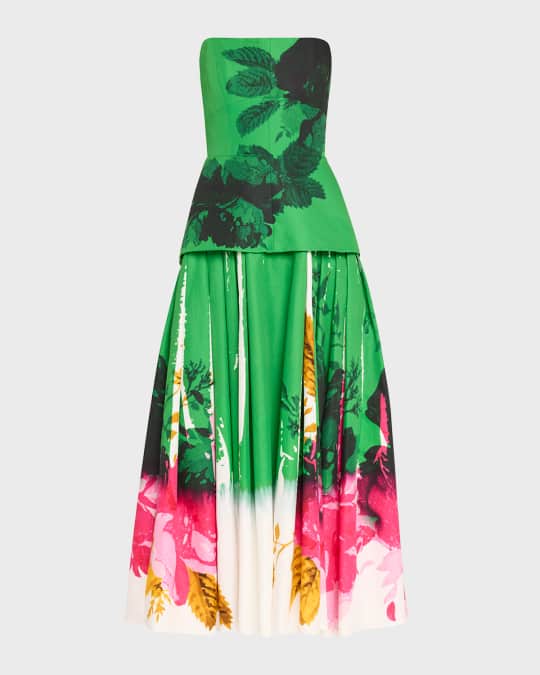 Erdem Floral-Print Strapless Corset Full-Skirt Midi Cocktail Dress ...