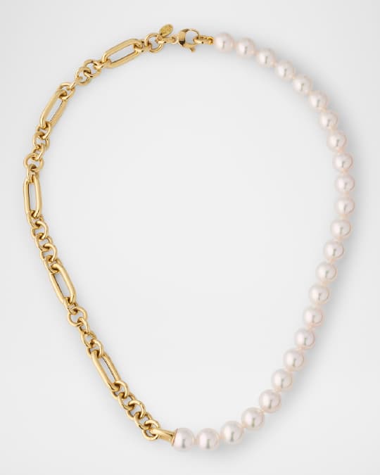 Pearls By Shari 18K Yellow Gold Akoya Cultured Pearl Chain Necklace ...