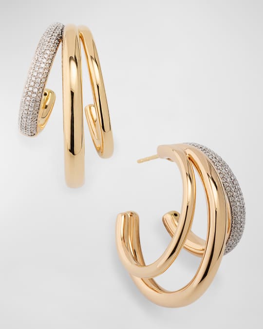Siena Jewelry 14K Yellow Gold 3-Hoop Earrings with Pave Diamonds ...