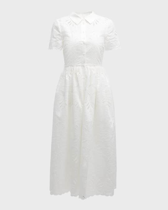 Self-Portrait Cutwork Embroidery Short-Sleeve Midi Shirtdress | Neiman ...
