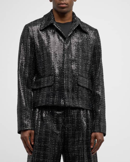 Amiri Men's Sequin Grid Car Coat | Neiman Marcus