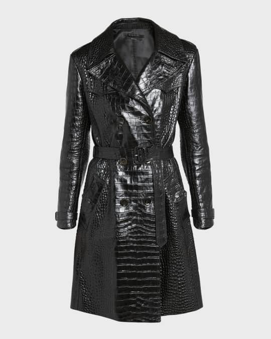 TOM FORD Croco Embossed Belted Leather Trench Coat | Neiman Marcus