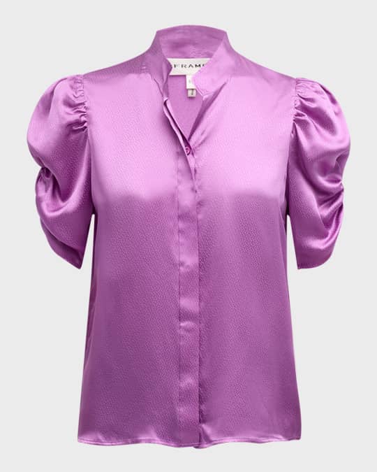 FRAME Silk Puff-Sleeve Blouse | Neiman Marcus