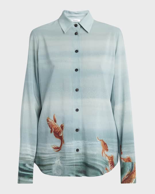 Ferragamo Koi Fish Button-Down Blouse | Neiman Marcus