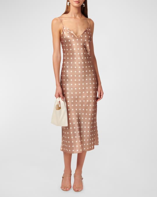Cami NYC Myla Strappy Polka-Dot Midi Slip Dress | Neiman Marcus