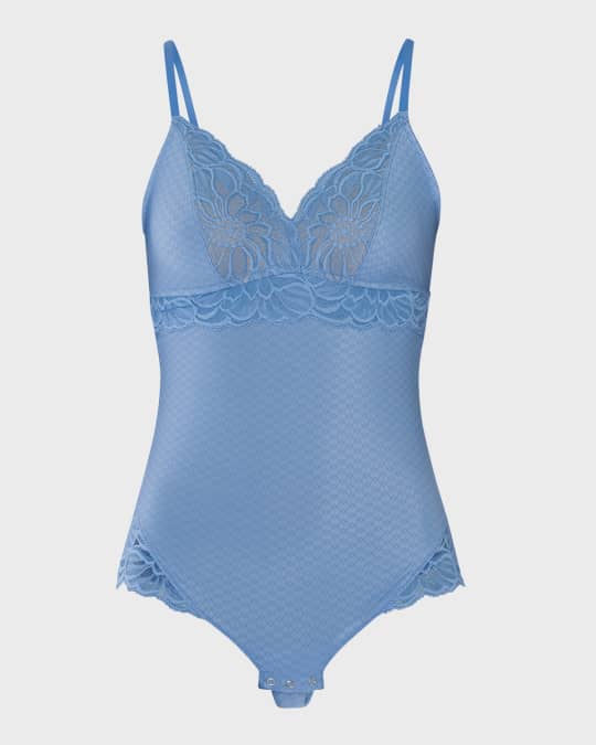Hanro Marilyn Lace-Trim Open-Back Bodysuit | Neiman Marcus