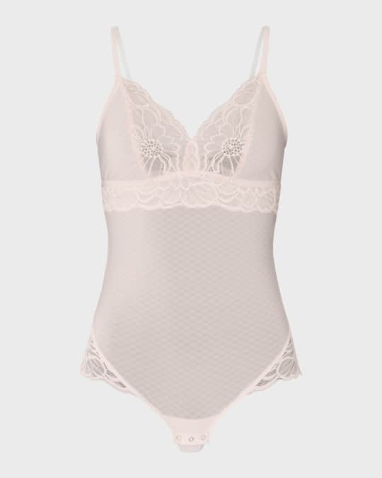 Hanro Marilyn Lace-Trim Open-Back Bodysuit | Neiman Marcus