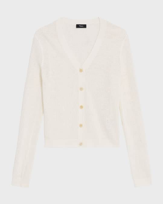 Theory Mini Pointelle Stitch Crepe Cardigan | Neiman Marcus