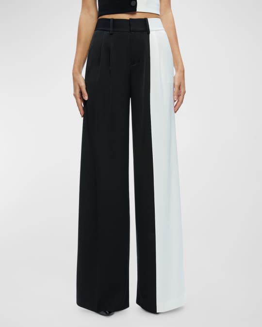 Alice + Olivia Pompey High-Rise Wide-Leg Colorblock Pants | Neiman Marcus