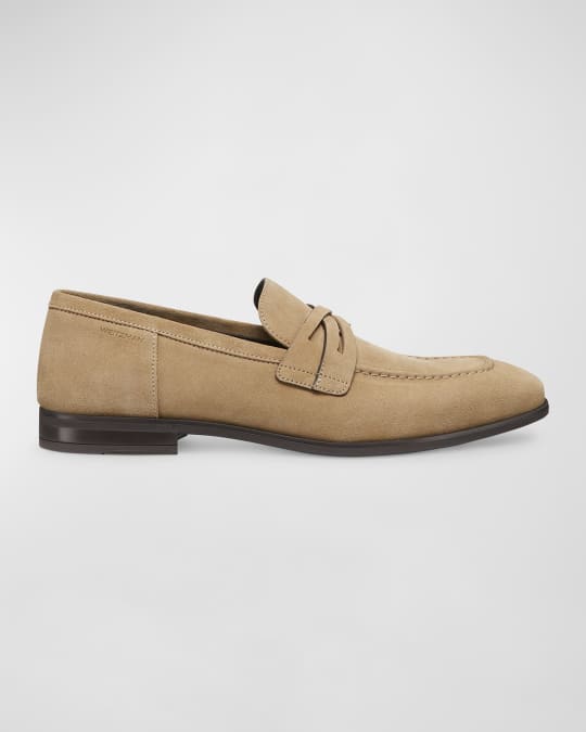 Stuart Weitzman Men's Simon Suede Crisscross Penny Loafers | Neiman Marcus