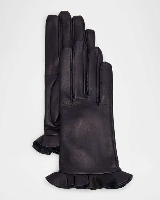Paula Rowan Danielle Ruffled Leather Gloves | Neiman Marcus
