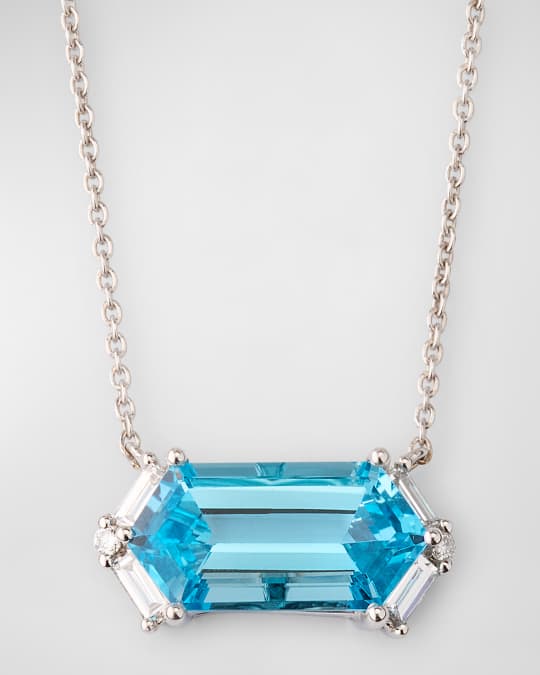 Lisa Nik Rocks 18K White Gold Elongated Hexagon Blue Topaz and Baguette ...