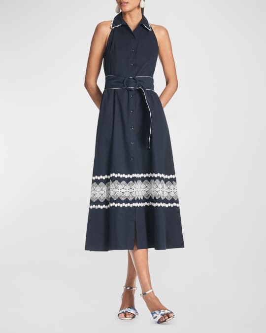 Sachin & Babi Georgia Lace-Trim Cotton Midi Shirtdress | Neiman Marcus