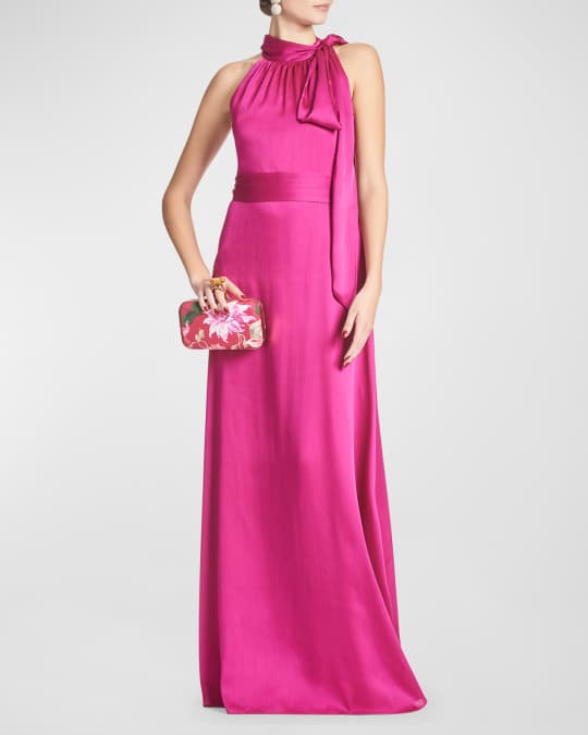 Sachin & Babi Kayla Tie-Neck Georgette Halter Gown | Neiman Marcus