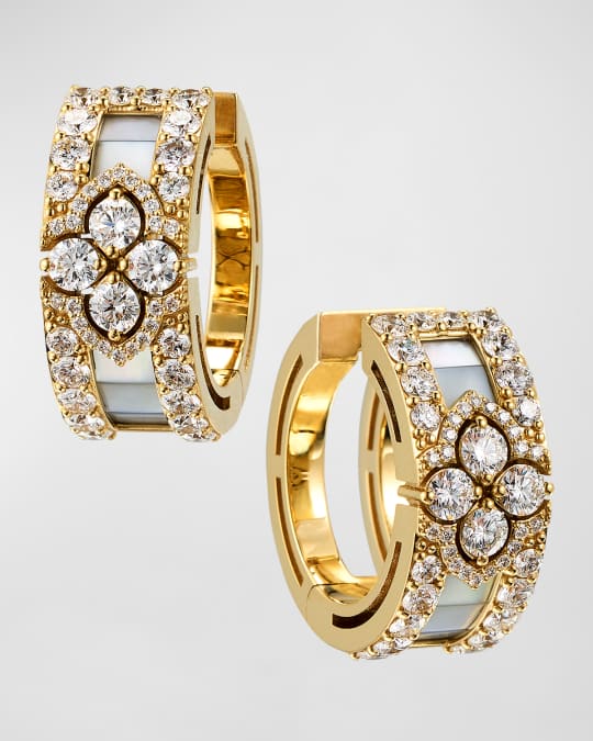 Roberto Coin 18K Yellow Gold Mother of Pearl Earrings with Diamond Edge ...