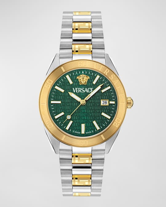 Versace V-Dome Two-Tone Bracelet Watch, 42mm | Neiman Marcus
