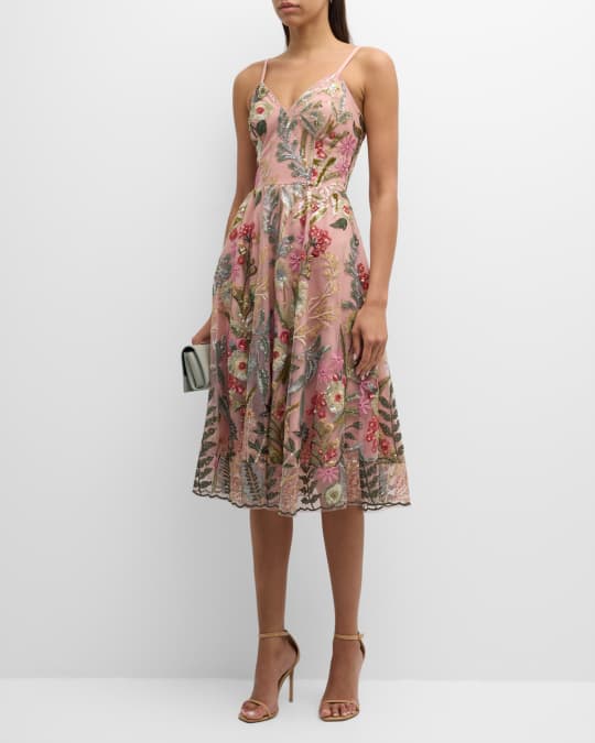 Dress the Population Black Label Maren Sequin Floral-Embroidered Midi ...