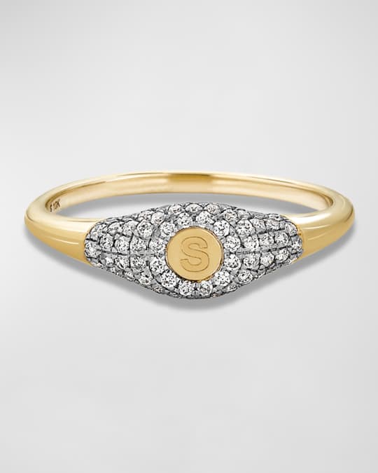 STONE AND STRAND 10K Gold and Diamond Sparkle Mini Initial Pinky Ring ...