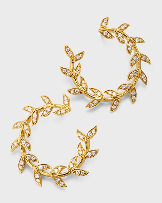 Graziela Gems 18k Gold Folha Diamond Forward-Facing Hoops | Neiman Marcus