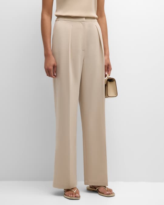 Misook Pleated Mid-Rise Straight-Leg Woven Pants | Neiman Marcus