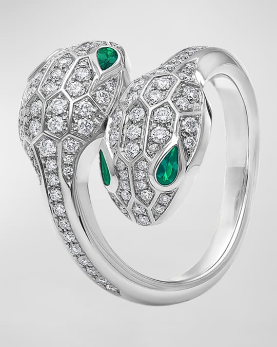 BVLGARI Serpenti Seduttori 18K White Gold Diamond & Emerald Ring ...