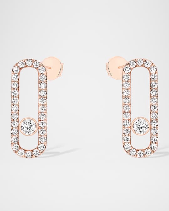 Messika Move Uno 18K Pink Gold Diamond Pave Stud Earrings | Neiman Marcus