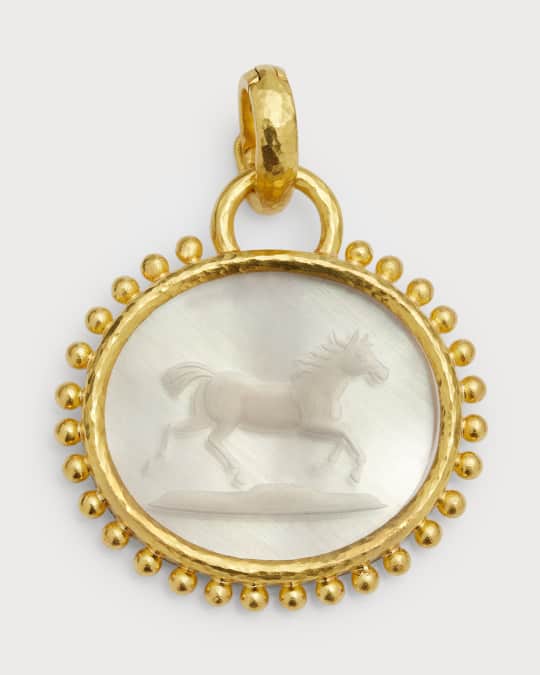 Elizabeth Locke 19K Rock Crystal Oval Running Horse Pendant | Neiman Marcus