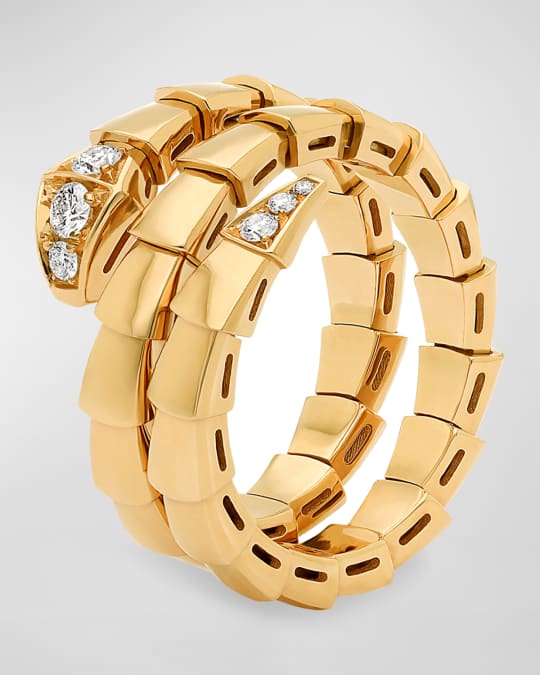 BVLGARI Serpenti Viper 2-Coil Ring in 18k Yellow Gold and Diamonds, EU ...