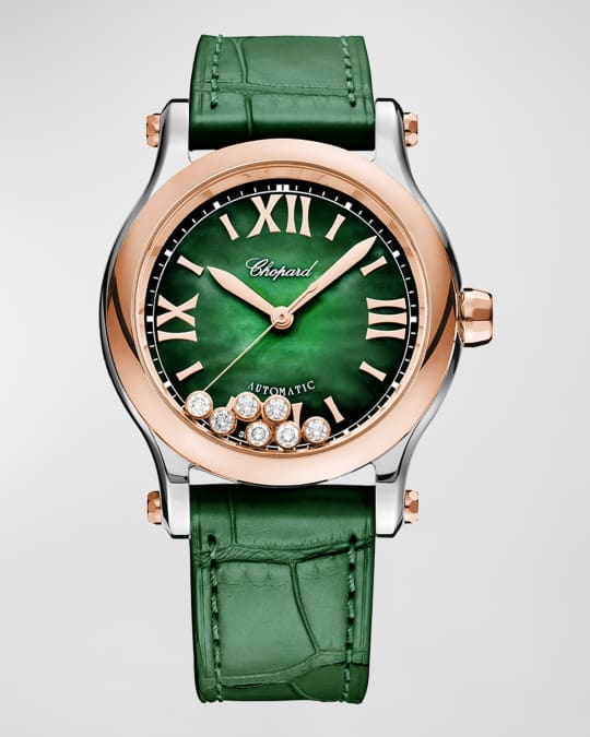 Chopard Happy Sport 36mm 18K Rose Gold Diamond & Green Dial Watch ...