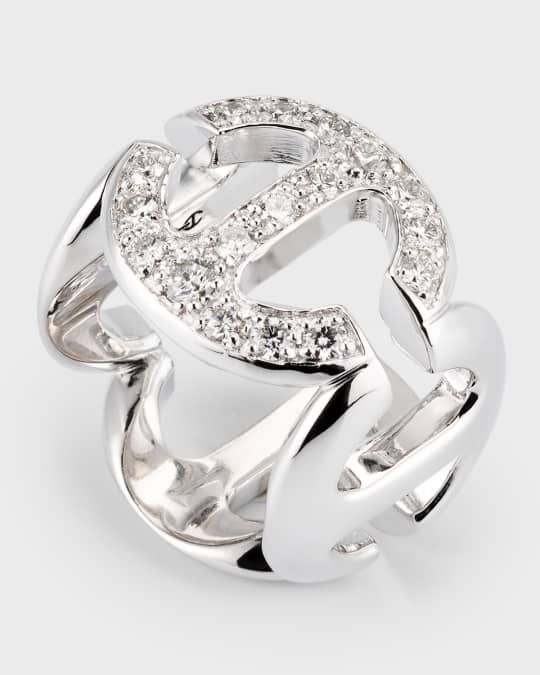 Hoorsenbuhs 18K White Gold Square Link Ring with Diamonds, Size 7 ...
