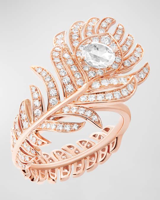 Boucheron 18k Rose Gold Diamond Plume de Paon Ring, Size 53 | Neiman Marcus