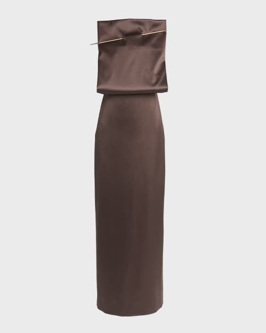 Loewe Square Top Satin Gown with Metal Pin | Neiman Marcus