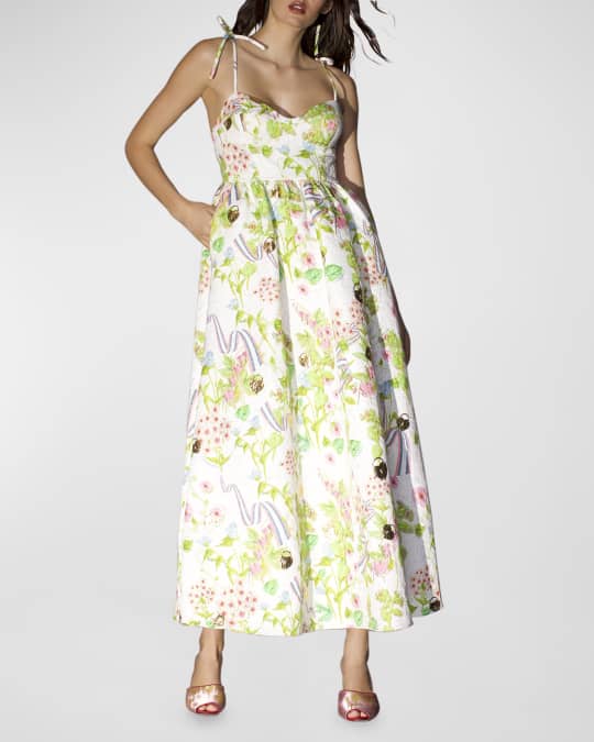 Cynthia Rowley Floral-Print Jacquard Sweetheart Maxi Dress | Neiman Marcus