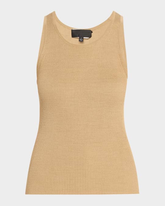 Nili Lotan Lottie Scoop-Neck Tussah Silk Rib Tank Top | Neiman Marcus