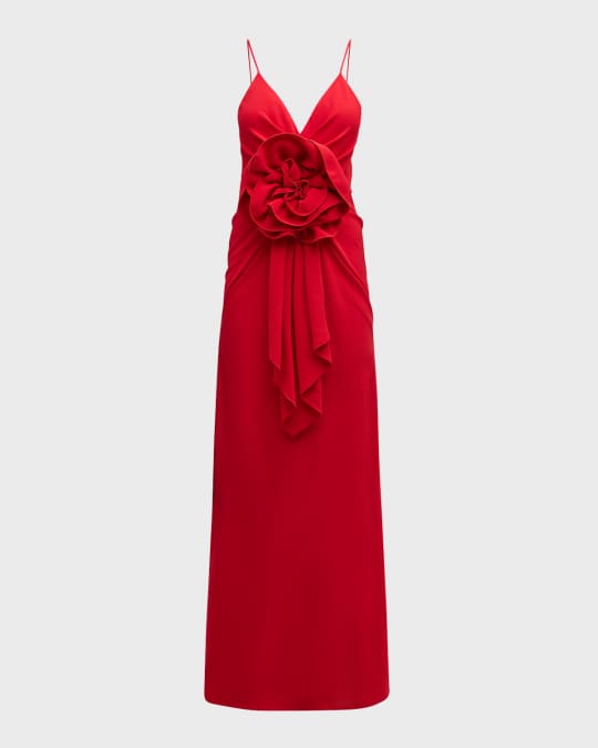 Balmain Rose Plunging Sleeveless Draped Maxi Dress | Neiman Marcus